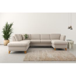 Wohnlandschaft Home Affaire "Trelleborg U-Form", grau (elephant), B:307cm H:86cm T:213cm, 100% Polyester, Sofas, Wohnlandschaft, Federkern-Polsterung, wahlweise mit Bettfunktion und Stauraum
