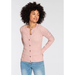 Strickjacke Kangaroos, Damen, Gr. 32/34, rosa (rosa melange), Feinstrick, Obermaterial: 50% Baumwolle, 50% Polyacryl, Zopfmuster, meliert, figurbetont h&uuml;ftlang, Rundhals, Rippstrickb&uuml;ndchen, Strickjacken Strickjacke, h&uuml;ftlange Form, figurbetonte Passform, aus Feinstrick und Strick