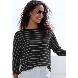 3/4-Arm-Shirt Vivance "mit modischer Streifenstruktur", Damen, Gr. 32/34, schwarz-wei&szlig; (schwarz, wei&szlig;), Strick, Obermaterial: 42% Baumwolle, 42% Viskose, 12% Polyester, 4% Elasthan, gestreift, loose fit, Rundhals, Shirts 3/4-Arm-Shirt, aus luftiger Baumwoll-Viskose-Qualit&auml;t, Topseller