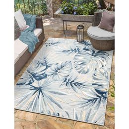Outdoorteppich "Sol, LAGERR&Auml;UMUNG", blau (grau,blau,gold), B:160cm H:8mm L:230cm, Polypropylen, MyFlair M&Ouml;BEL & ACCESSOIRES, Teppiche, Outdoorteppich, Bl&auml;tter Motiv, Hoch-Tief Effekt, Outdoor geeignet, Balkon, Terrasse
