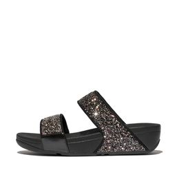 Pantolette fitflop "LULU MULTI-TONAL GLITTER SLIDES", Damen, Gr. 37, schwarz, bunt, Lederimitat, Glitzer, Schuhe Pantolette, Keilabsatz, Sommerschuh, Schlupfschuh mit Glitzer besetzt