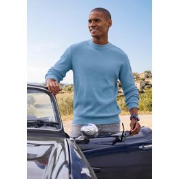 H.I.S. Strickpullover H.I.S "Pullover aus weicher Chenille", Herren, Gr. L (52/54), blau, Strick, Obermaterial: 78% Polyester, 22% Polyamid, regular fit normal, Rundhals, Strickb&uuml;ndchen, Pullover Strickpullover, Waffeldesign aus besonders weicher Qualit&auml;t