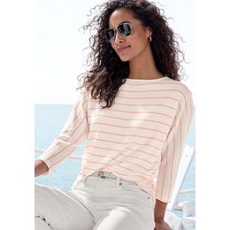 3/4-Arm-Shirt Vivance "mit modischer Streifenstruktur", Damen, Gr. 32/34, wei&szlig; (wei&szlig;, apricot), Strick, Obermaterial: 42% Baumwolle, 42% Viskose, 12% Polyester, 4% Elasthan, gestreift, loose fit, Rundhals, Shirts 3/4-Arm-Shirt, aus luftiger Baumwoll-Viskose-Qualit&auml;t