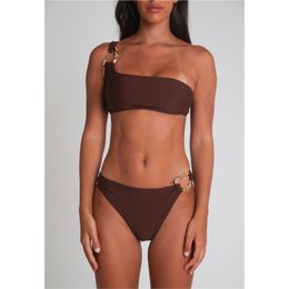 Bikini-Hose MODA MINX "Irregular Hoop", Damen, Gr. L, EURO-Gr&ouml;&szlig;en, braun, 82% Polyamid, 18% Elasthan, unifarben, Badehosen Bikini-Hose, mit edlem Schmuckelement