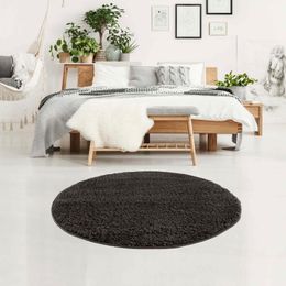 Hochflor-Teppich Carpet City "Pulpy 100" Gr. 41, grau (anthrazit), H:30mm &Oslash;:120cm, Kunstfaser, Teppiche, Fransenteppich, besonders weich, mit Fransen, Uni Farben