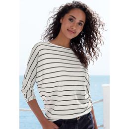 3/4-Arm-Shirt Vivance "mit modischer Streifenstruktur", Damen, Gr. 36/38, schwarz-wei&szlig; (wei&szlig;, schwarz), Strick, Obermaterial: 42% Baumwolle, 42% Viskose, 12% Polyester, 4% Elasthan, gestreift, loose fit, Rundhals, Shirts 3/4-Arm-Shirt, aus luftiger Baumwoll-Viskose-Qualit&auml;t