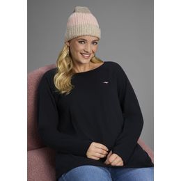 Langarmshirt Kangaroos, Damen, Gr. 48/50, schwarz, Obermaterial: 54% Baumwolle, 38% Polyester, 8% Elasthan, figurumspielend h&uuml;ftbedeckend, Rundhals, Raglan&auml;rmel mit Daumenl&ouml;chern, Shirts Langarmshirt, mit Rundhals, figurumspielende Passform, h&uuml;ftbedeckende L&auml;nge
