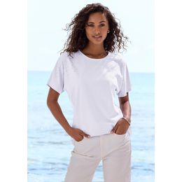 T-Shirt Lascana "mit Strasssteinen", Damen, Gr. 32/34, lavendel, Single Jersey, Obermaterial: 50% Baumwolle, 50% Viskose (LENZING&trade; ECOVERO&trade;), Glitzermuster, l&auml;ssig geschnitten normal, Rundhals, angeschnitten abgesteppte Kante, Shirts T-Shirt, aus luftiger Baumwoll-Viskose-Qualit&auml;t