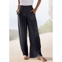 Schlupfhose Lascana "mit Plisseefalten und weitem, luftigem Bein", Damen, Gr. 34, N-Gr, blau (schwarz), Jersey, Obermaterial: 94% Polyester, 6% Elasthan, unifarben, figurumspielend kn&ouml;chellang, Hosen Schlupfhose, mit Zierschnalle, leichte Sommerhose, elegant