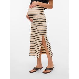 Umstandsrock MAMALICIOUS "MLEVA YD JRS MAXI SKIRT NOOS", Damen, Gr. S (36), beige (french oak stripes:yd schwarz), Jersey, Obermaterial: 95% Baumwolle, 5% Elasthan, gestreift, kn&ouml;chelfrei, R&ouml;cke, aus Baumwollmischung, mit elastischer Passform, kn&ouml;chelfrei
