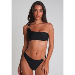 Triangel-Bikini-Top MODA MINX "Irregular Hoop One Shoulder Top", Damen, Gr. L, schwarz, 82% Polyamid, 18% Elasthan, unifarben, Bikini-Oberteile, im angesagten One-Shoulder-Stil