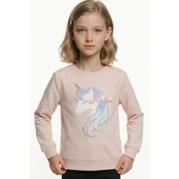 Sweatshirt name it "NMFKISA LS SWEAT UNB BOX", M&auml;dchen, Gr. 104, lotus, Sweatware, Obermaterial: 95% Baumwolle, 5% Elasthan, bedruckt, regular fit normal, Rundhals, Rippb&uuml;ndchen, Sweatshirts Sweatshirt, Baumwollmischung, regular fit