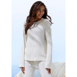 Strickpullover French Connection, Damen, Gr. 40/42, creme, Strick, Obermaterial: 33% Nylon, 32% Polyacryl, 30% Baumwolle, 5% Elasthan, Zopfmuster, bequem h&uuml;ftlang, Rundhals, Rippstrickb&uuml;ndchen, Pullover Strickpullover, mit Zopfmuster, Loungewear