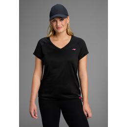 Funktionsshirt Kangaroos, Damen, Gr. 40/42, schwarz, Obermaterial: 100% Polyester, figurumspielend h&uuml;ftbedeckend, V-Ausschnitt, Shirts Funktionsshirt, mit Kurzarm, figurumspielende Passform, h&uuml;ftbedeckende L&auml;nge