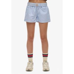Shorts Superdry "COTTON STRIPE ELASTIC SHORT", Damen, Gr. L, N-Gr, blau (broker blau stripe), Web, Obermaterial: 100% Baumwolle, gestreift, regular fit ca. Mitte Oberschenkel, Hosen Shorts, aus Baumwolle, Regular Fit, mit Gummizug, pflegeleichtes Webmaterial