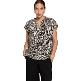 Schlupfbluse Zero "Damen mit Animalprint", Damen, Gr. 34, cream, schwarz, Obermaterial: 100% Viskose, loose fit normal, V-Ausschnitt, Blusen Schlupfbluse