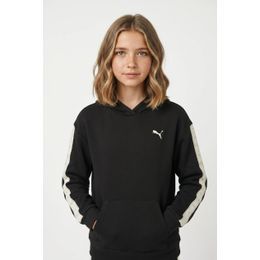 Kapuzensweatshirt Puma "ESS TAPE RELAXED HOODIE FL G", M&auml;dchen, Gr. 128, Puma schwarz, Fleece, Obermaterial: 66% Baumwolle, 34% Polyester, bedruckt, relaxed fit normal, angesetztes B&uuml;ndchen, Sweatshirts, f&uuml;r Jugendliche, sportlicher Stil, aus Baumwollmischung, mit Kapuze