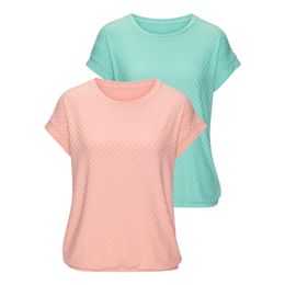 Kurzarmshirt Vivance "mit modischem Jacquard-Muster", Damen, Gr. 32/34, mint. peach, Obermaterial: 63% Polyester, 29% Viskose, 8% Elasthan, unifarben, figurumspielend, Rundhals, Shirts, Sommerliches T-Shirt mit sch&ouml;nem Jacqaurdmuster