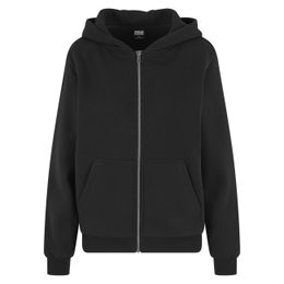 Cardigan Urban Classics "Urban Classics Ladies Fluffy Zip Cardigan", Damen, Gr. L, schwarz, 70% Baumwolle, 30% Polyester, unifarben, normal, ohne Ausschnitt, Strickjacken