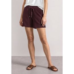 Shorts Street One, Damen, Gr. 34, lila (rustic rouge), Stoff, 59% Polyester, 40% Viskose, 1% Elasthan, unifarben, loose fit ca. Mitte Oberschenkel, Hosen Shorts, mit leichten Crinkles