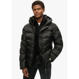 Steppjacke Superdry "Hooded City Graphic Puffer Jkt", Herren, Gr. M, schwarz, Web, Obermaterial: 100% Polyester, unifarben, relaxed fit, Jacken Steppjacke, mit lockerer Passform, aus Polyester und Kunstfaser in Webqualit&auml;t