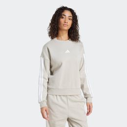 Sweatshirt adidas Sportswear "ESSENTIALS 3-STREIFEN", Damen, Gr. L, grau (wonder alumina, wei&szlig;), Obermaterial: 55% Baumwolle, 36% Polyester, 9% Viskose, normal, Rundhals, angesetztes B&uuml;ndchen, Sweatshirts Sweatshirt
