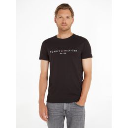 T-Shirt Tommy Hilfiger "TOMMY FLAG HILFIGER TEE", Jungen, Gr. XL (54), schwarz (jet schwarz), Single Jersey, Obermaterial: 100% Baumwolle, bestickt, unifarben, normal h&uuml;ftbedeckend, Rundhals, abgesteppte Kante, Shirts T-Shirt, aus Bio-Baumwolle, Regular Fit