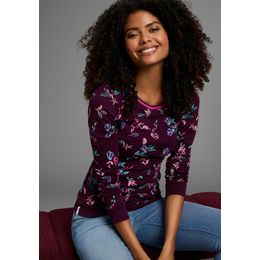 Langarmshirt Kangaroos, Damen, Gr. 48/50, aubergine, bunt, Rippware, Obermaterial: 100% Baumwolle, gemustert, sehr figurbetont h&uuml;ftbedeckend, Rundhals, angesetztes B&uuml;ndchen, Shirts Langarmshirt, mit Rundhals, sehr figurbetonte Passform, h&uuml;ftbedeckende L&auml;nge