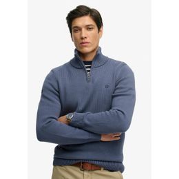 Strickpullover Superdry "COTTON KNIT HENLEY", Herren, Gr. L, soft navy, Strick, Obermaterial: 100% Baumwolle, unifarben, slim fit h&uuml;ftlang, Rundhals, Rippb&uuml;ndchen, Pullover Strickpullover, aus Baumwolle, Slim Fit, mit Stehkragen, h&uuml;ftlange Form, pflegeleicht