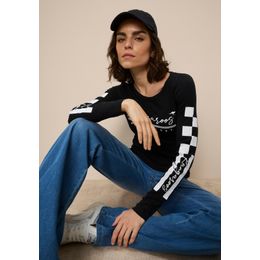 Langarmshirt Kangaroos, Damen, Gr. 32/34, schwarz, Rippware, Obermaterial: 100% Baumwolle, bedruckt, unifarben mit Farbeinsatz, figurbetont h&uuml;ftbedeckend, Rundhals, Shirts Langarmshirt, mit Rundhalsausschnitt, h&uuml;ftbedeckende L&auml;nge, Langarm-Design