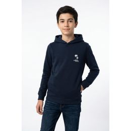 Jack & Jones Kapuzensweatshirt JACK & JONES JUNIOR "JORAFA CHEST SWEAT HOOD JNR", Jungen, Gr. 128, blau (sky captain), angeraute Sweatware, Obermaterial: 60% Baumwolle, 40% Polyester, bedruckt, regular fit normal, ohne Ausschnitt, Rippb&uuml;ndchen, Sweatshirts
