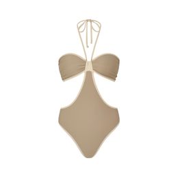 Badeanzug MODA MINX, Damen, Gr. L, beige (stein), 82% Polyamid, 18% Elasthan, mehrfarbig, Badeanz&uuml;ge Badeanzug, mit tollen Cut-Outs