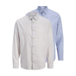 Jack & Jones Langarmhemd JACK & JONES "JJESUMMER LINEN BLEND SHIRT L/S SN 2PKMP", Herren, Gr. M, N-Gr, crockery pack:with infinity stripes, Web, Obermaterial: 80% Baumwolle, 20% Leinen, unifarben, Hemden