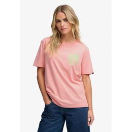 Print-Shirt Superdry "ROADSIDE TRADE RELAXED TEE", Damen, Gr. L, peach amber pink, Single Jersey, Obermaterial: 100% Baumwolle, bedruckt, relaxed fit normal, Rundhals, Shirts, aus Baumwolle in Single Jersey, Relaxed Fit, Kurzarm