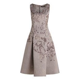 Cocktailkleid Vera Mont "Damen mit Kellerfalten", Damen, Gr. 36, Normalgr&ouml;&szlig;en, grau (taupe, taupe), Obermaterial: 84% Polyester, 16% Metall. Futter: 97% Polyester, 3% Elasthan, ausgestellt kurz, V-Ausschnitt, Kleider