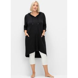 Shirtkleid sheego "Shirtkleid", Damen, Gr. 56/58, Normalgr&ouml;&szlig;en, schwarz, Jersey, 50% Baumwolle, 50% Modal, unifarben, knielang, Kleider Shirtkleid