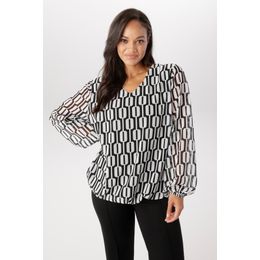 Schlupfbluse ANISTON PLUS, Damen, Gr. 44, schwarz, wei&szlig;, Web, Obermaterial: 100% Polyester. Futter: 95% Viskose, 5% Elasthan, figurumspielend Po-bedeckend, V-Ausschnitt, mit Gummizug, Blusen Schlupfbluse, mit grafischen Druck