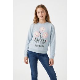 Sweatshirt name it "NKFVASACHA LS NREG SWEAT UNB", M&auml;dchen, Gr. 122/128, blau (subdued blau print:flowers), Sweatware, Obermaterial: 100% Baumwolle, bedruckt, regular fit normal, Rundhals, Rippb&uuml;ndchen, Sweatshirts Sweatshirt, Baumwolle, regular fit
