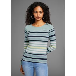 Langarmshirt Kangaroos, Damen, Gr. 32/34, bunt (mint, marine), Rippware, Obermaterial: 100% Baumwolle, gestreift, figurbetont h&uuml;ftbedeckend, Rundhals, Shirts Langarmshirt, mit Rundhals, h&uuml;ftbedeckende L&auml;nge, figurbetonte Passform