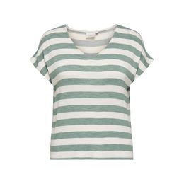 V-Shirt Only CARMAKOMA "CARLIRA LIFE S/S V-NECK TOP JRS NOOS", Damen, Gr. XL, chinois gr&uuml;n stripes:cloud dancer, Jersey, Obermaterial: 95% Viskose, 5% Elasthan, gestreift, regular fit normal, V-Ausschnitt, Shirts