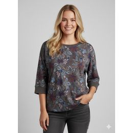 3/4-Arm-Shirt Ragwear "SHIMONA FLOWERS O", Damen, Gr. L, schwarz, Jersey, Obermaterial: 50% Polyester, 38% Baumwolle, 12% Viskose, gebl&uuml;mt, gemustert, bequem h&uuml;ftlang, Rundhals, Shirts 3/4-Arm-Shirt, mit Rundhalsausschnitt, ohne Kragen, in Jersey-Qualit&auml;t, gemustert