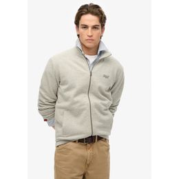 Sweatshirt Superdry "ESSENTIAL LOGO TRACK TOP", Herren, Gr. M, grau (varsity grau grindle), angeraute Sweatware, Obermaterial: 60% Baumwolle, 40% Polyester, meliert, loose fit normal, ohne Ausschnitt, Rippb&uuml;ndchen, Sweatshirts Sweatshirt, mit Rei&szlig;verschluss, aus Baumwolle und Polyester, Loose Fit