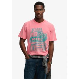 Rundhalsshirt Superdry "ROADSIDE TRADE LOOSE TEE", Jungen, Gr. L, desert rose pink, Single Jersey, Obermaterial: 100% Baumwolle, loose fit, Rundhals, Shirts Rundhalsshirt, Loose Fit, aus Baumwolle und Single Jersey, mit Druck, pflegeleicht