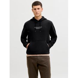 Jack & Jones Kapuzensweatshirt JACK & JONES "JPRBLUARCHIE SWEAT HOOD NOOS", Herren, Gr. L, schwarz, angeraute Sweatware, Obermaterial: 70% Baumwolle, 30% Polyester, bedruckt, normal normal, Rundhals, Rippb&uuml;ndchen, Sweatshirts, mit Logo Print