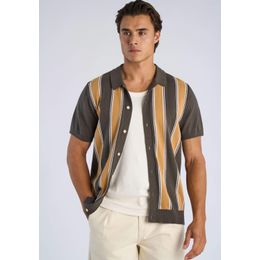 Poloshirt LINDBERGH "Cardigan (Kurzarm) Relaxed Fit", Herren, Gr. L, dk army, Obermaterial: 100% Baumwolle, gestreift, l&auml;ssig geschnitten, Rundhals, Shirts