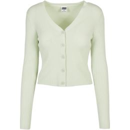 Cardigan Urban Classics "Urban Classics Damen Ladies Short Rib Knit Cardigan", Damen, Gr. 4XL, gr&uuml;n (lightmint), 35% Polyacryl, 35% Viskose, 30% Polyamid, unifarben, V-Ausschnitt, Strickjacken
