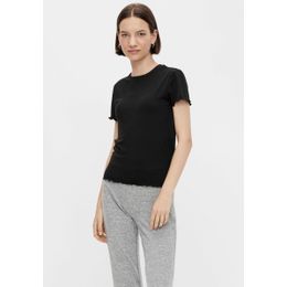 Kurzarmshirt Pieces "PCNICCA SS O-NECK TOP KAC BFD", Damen, Gr. L (40), schwarz, Jersey, Obermaterial: 75% Viskose, 20% Polyester, 5% Elasthan, unifarben, normal, Rundhals, gewellter Abschluss, Shirts, Viskosemischung, slim fit