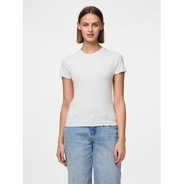 Kurzarmshirt Pieces "PCNICCA SS O-NECK TOP KAC BFD", Damen, Gr. M, hellwei&szlig;, Jersey, Obermaterial: 75% Viskose, 20% Polyester, 5% Elasthan, unifarben, normal, Rundhals, gewellter Abschluss, Shirts, Viskosemischung, slim fit