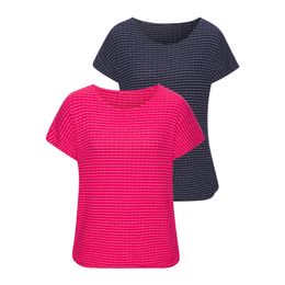 Kurzarmshirt Vivance "aus sommerlicher Strickqualit&auml;t", Damen, Gr. 32/34, navy, koralle, Strick, Obermaterial: 68% Viskose (LENZING&trade; ECOVERO&trade;), 30% Polyester, 2% Elasthan, gemustert, figurumspielend, Rundhals, Shirts, mit Gummizug im Bund