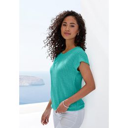 Kurzarmshirt Vivance "aus sommerlicher Strickqualit&auml;t", Damen, Gr. 32/34, mint, creme, Strick, Obermaterial: 68% Viskose (LENZING&trade; ECOVERO&trade;), 30% Polyester, 2% Elasthan, unifarben, figurumspielend, Rundhals, Shirts, mit Gummizug im Bund